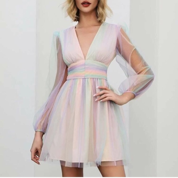 Dresses | Pastel Rainbow Sheer Summer Mini Dress Size Sm | Poshmark